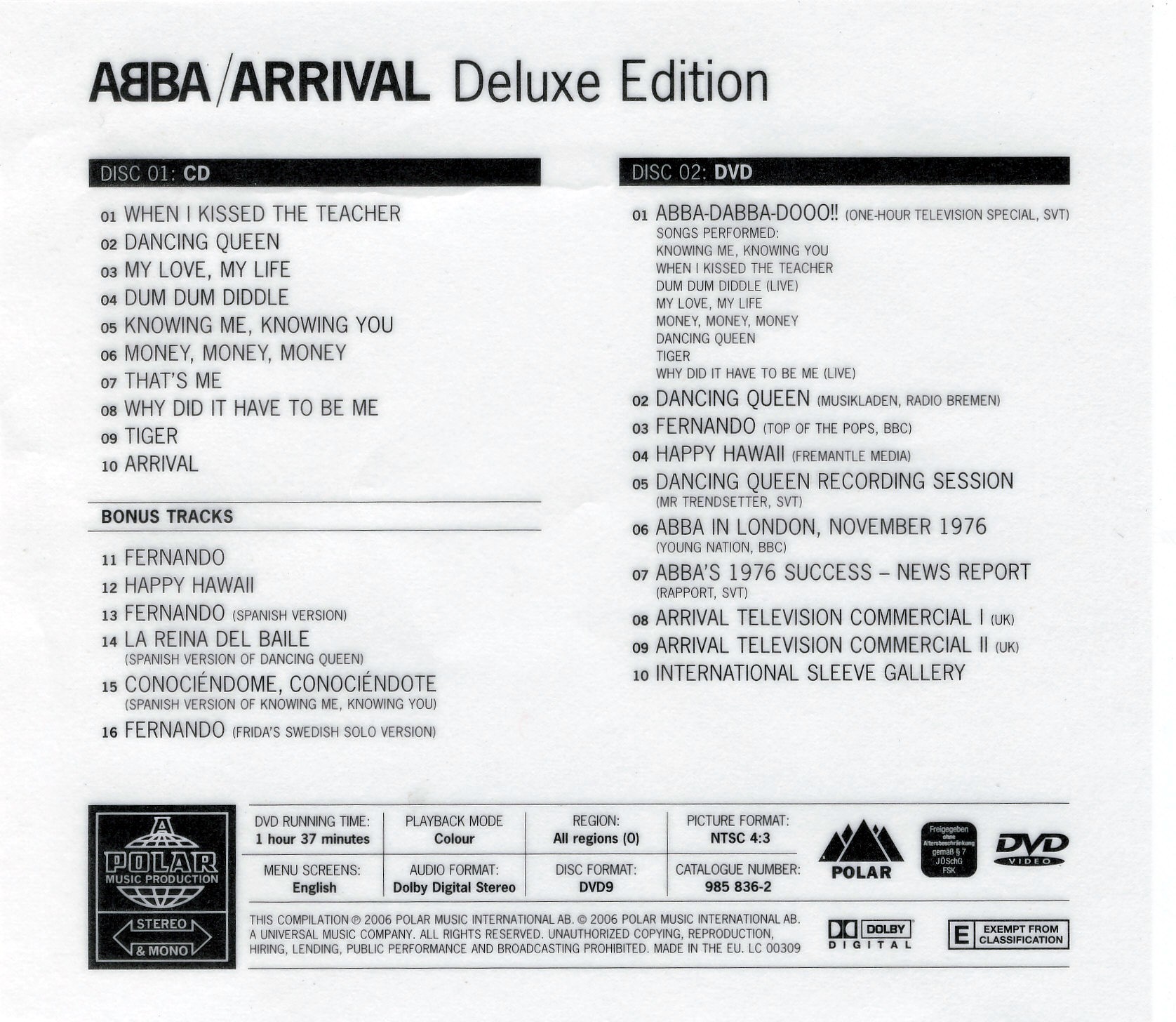 Abba Arrival Deluxe Edition 2006 Retail Cd : Back | CD Covers | Cover ...
